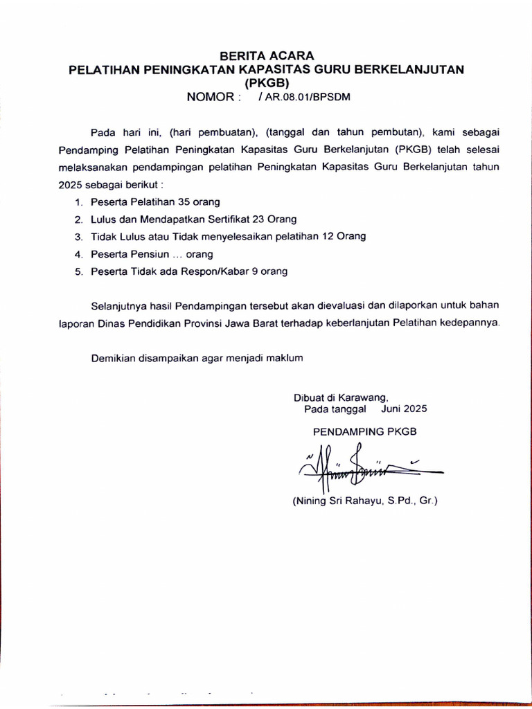 Berita Acara PKGB - Nining Sri Rahayu - Batch 3 | PDF
