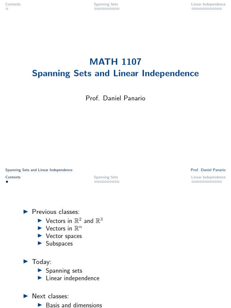 Slides-12-Spanning Sets Linear Independence Handout | PDF | Determinant | Vector Space
