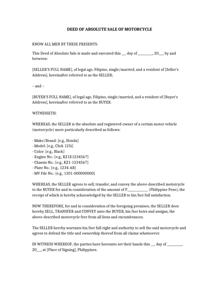 Deed of Sale Motorcycle Notarized | PDF | Natural Resources Law ...