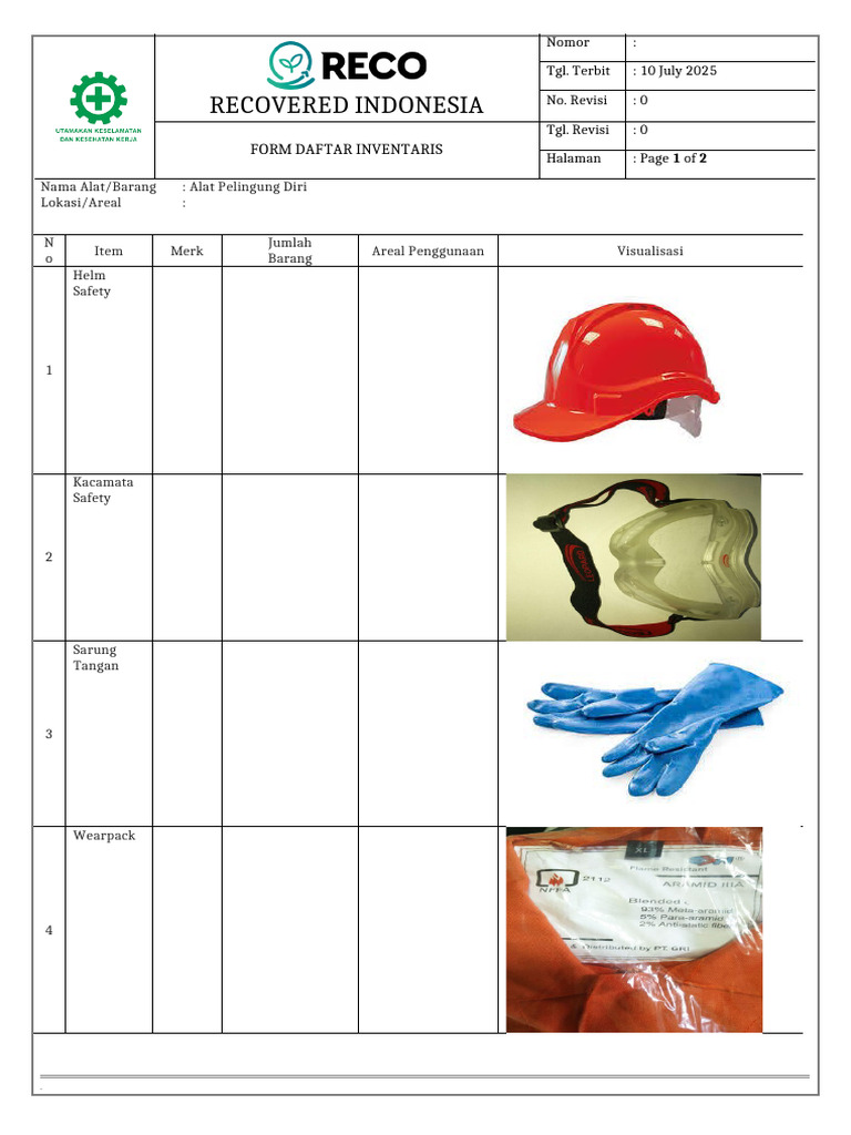 RECO-HSE-F-003 Form Daftar Inventaris APD | PDF