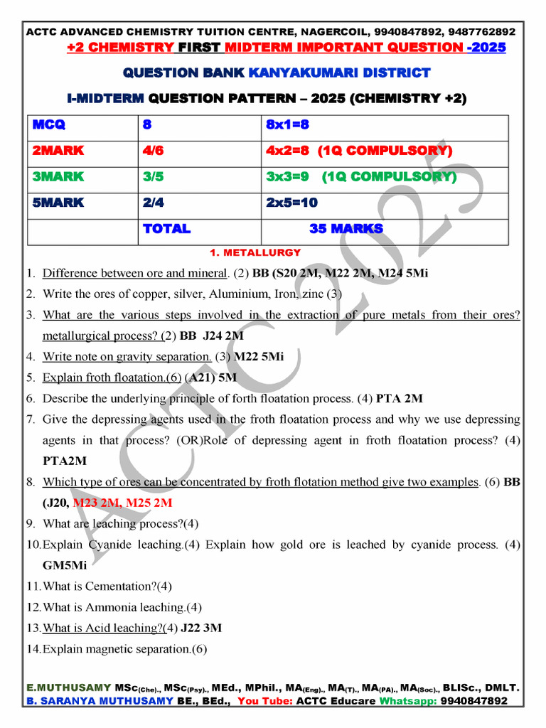 Class 12 First Mid Term Question Bank | PDF