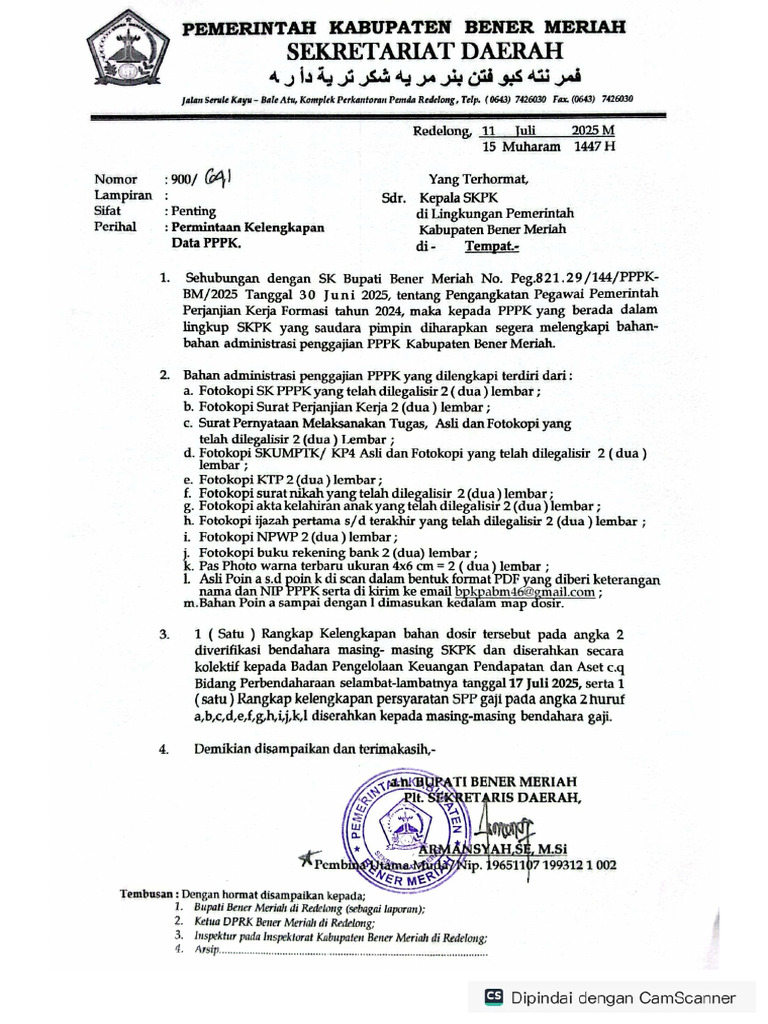 Surat Permintaan Kelengkapan Data PPPK. | PDF