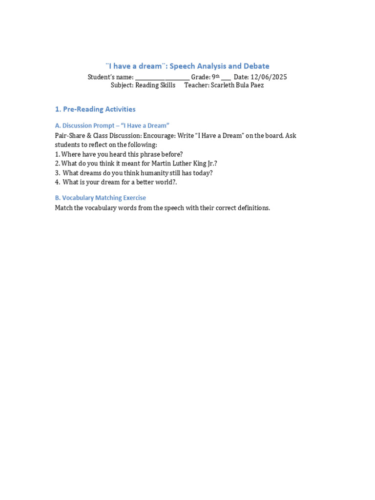 I Have A Dream Speech Analysis and Debate | PDF | Human Migration ...