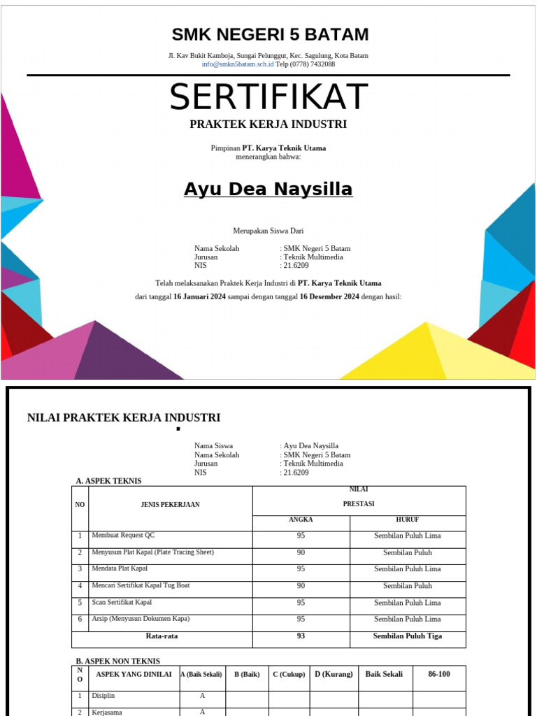 Contoh Sertifikat Prakerin Di Perusahaan | PDF