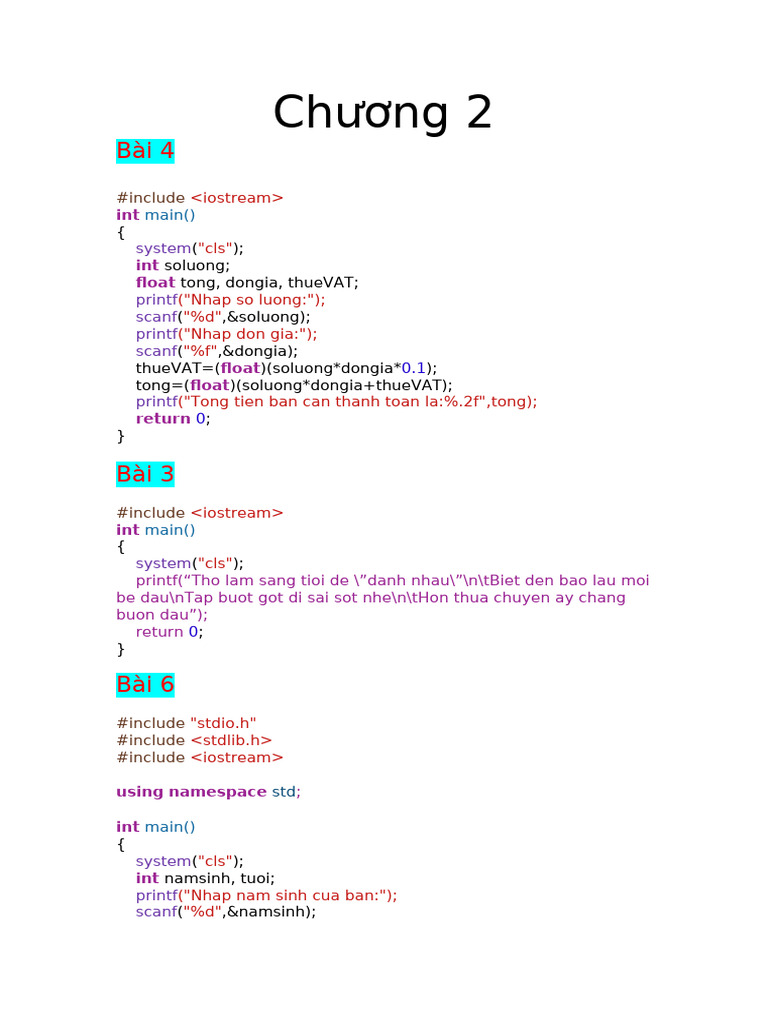 Bai Tập CSLT Chương 2 | PDF