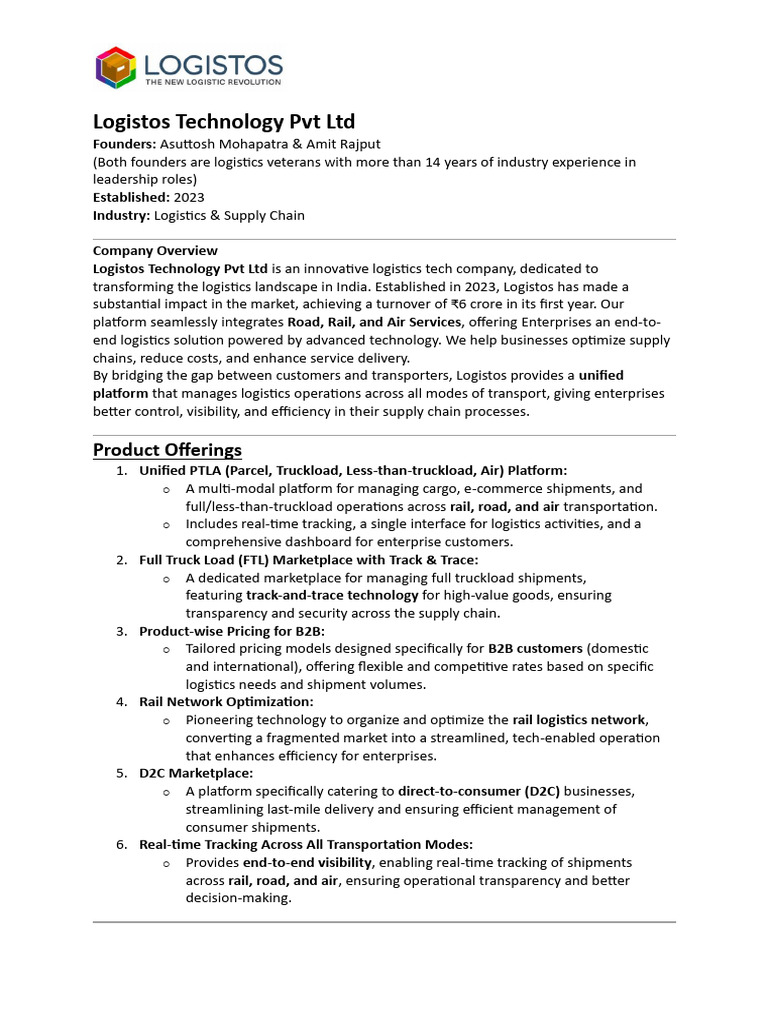 Logistos - Company Profile | PDF | Logistics | Supply Chain