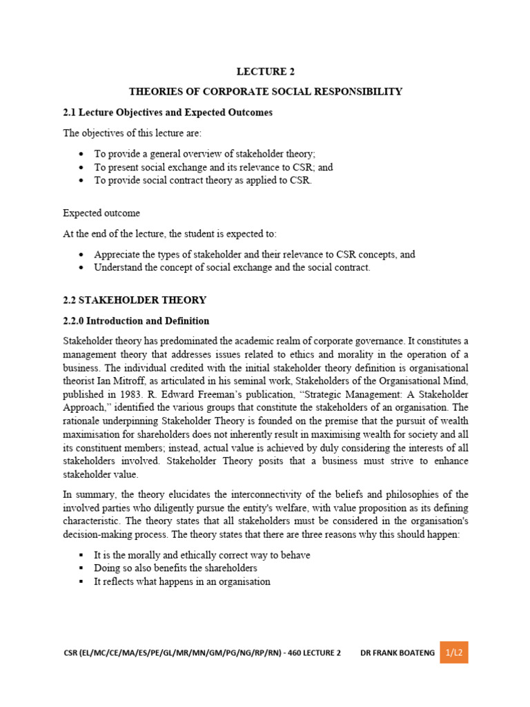 Theories of Corporate Social Responsibility | PDF | Social Contract ...
