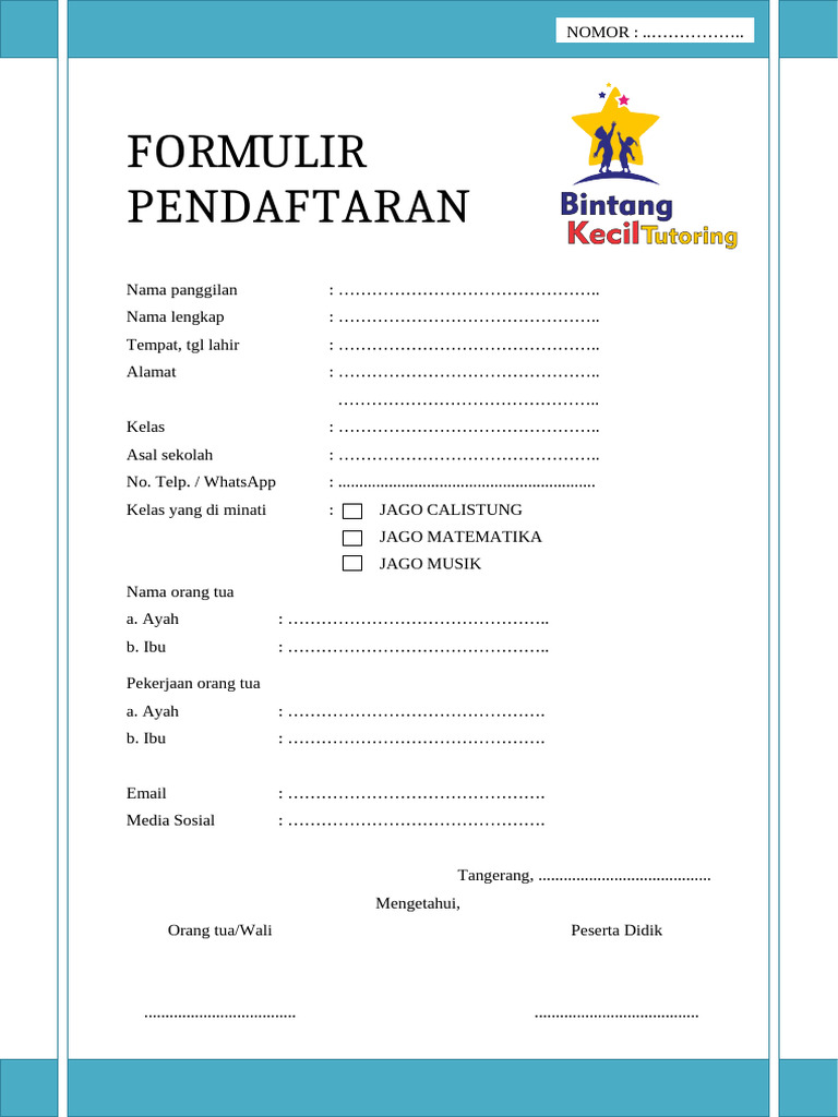Formulir Pendaftaran Bimbel | PDF