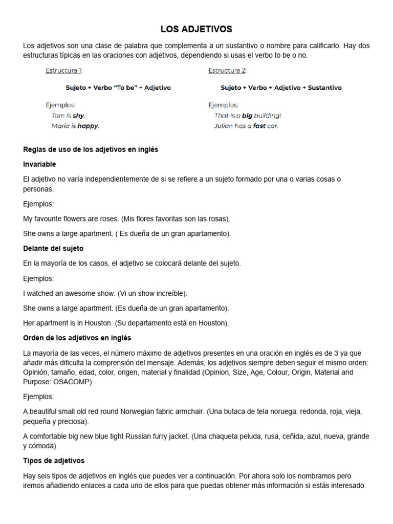 Uso y Tipos de Adjetivos en Inglés | PDF | Adjetivo | Morfología