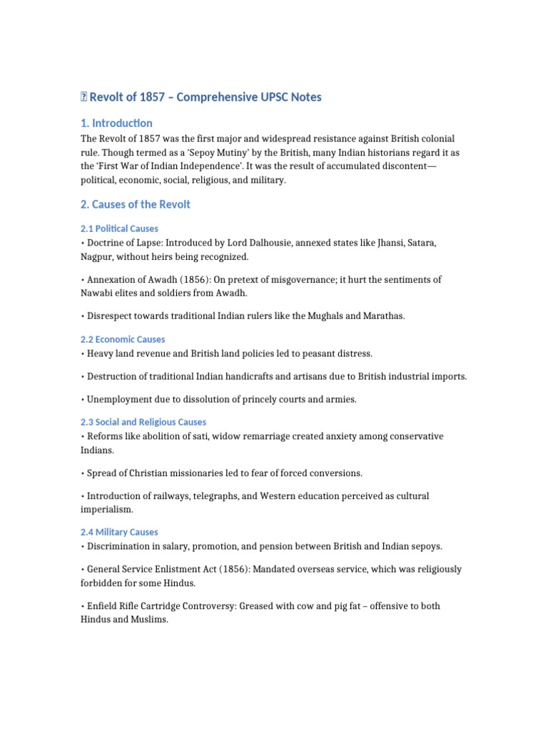 1857 Revolt: Causes and Consequences | PDF | Indian Rebellion Of 1857 ...