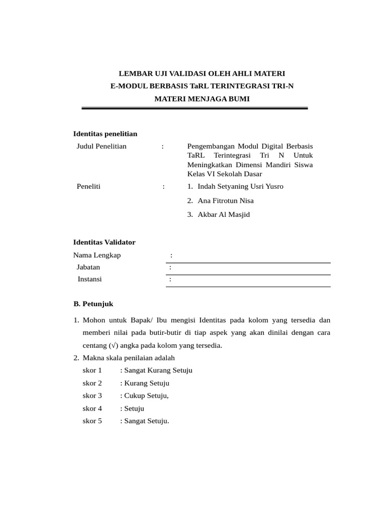 Lamp.5 Kuesioner Validasi Ahli Materi E-Modul | PDF