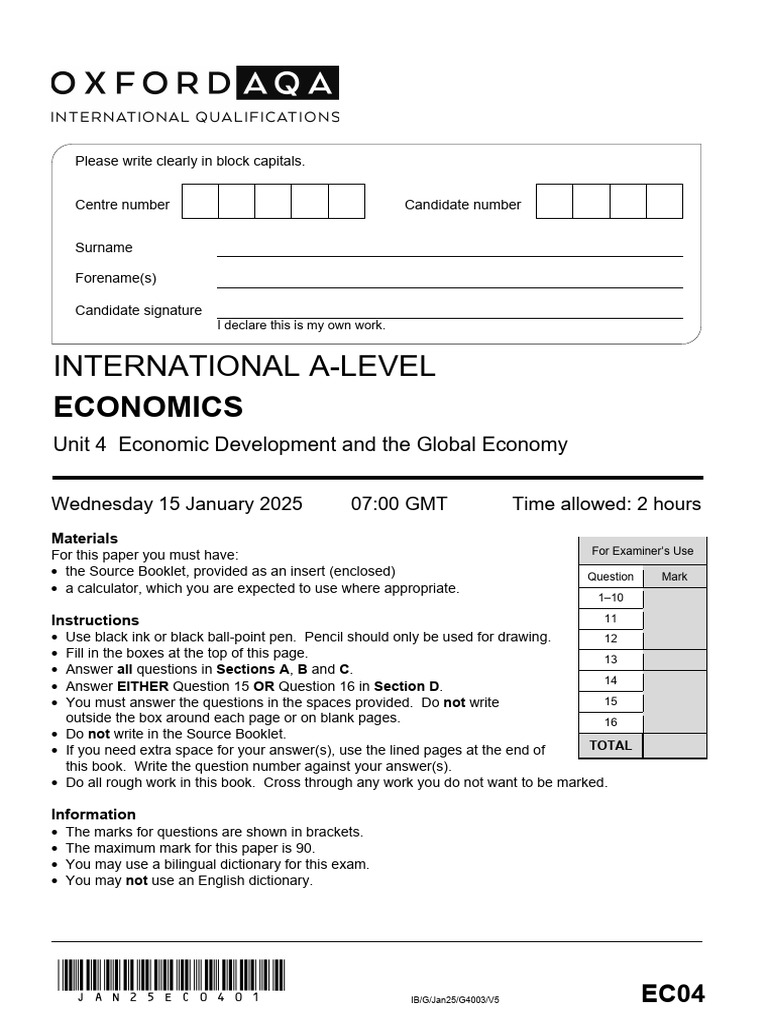ALevel AQA Economics 202501 Paper4 | PDF | Economic Growth | Exchange Rate