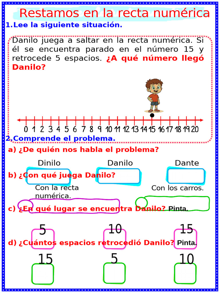 Restas en la Recta Numérica para Niños | PDF