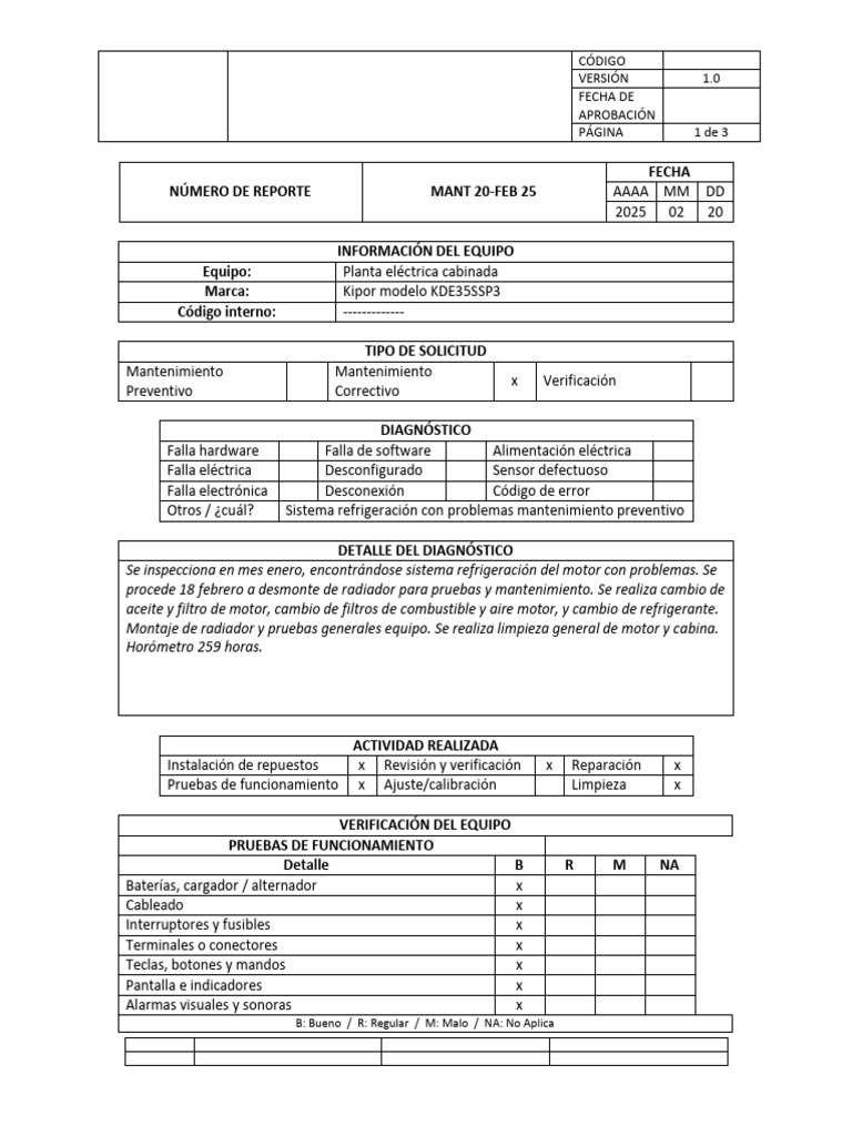 Mantenimiento Planta Estacion El Manzano 20 Feb 25 | PDF