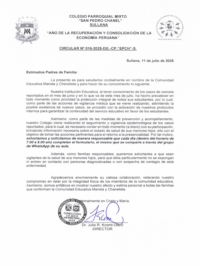 Circular #016-2025 - Acerca de Formulario de Casos Varicela | PDF