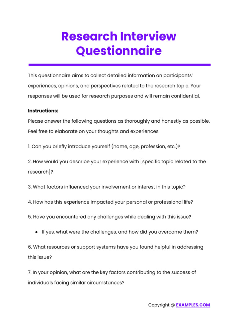Research Interview Questionnaire | PDF