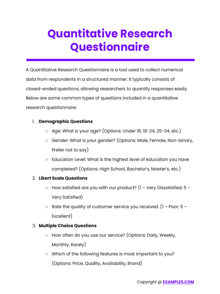 Quantitative Research Questionnaire | PDF