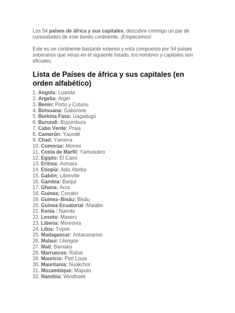 54 Países y Capitales de África | PDF