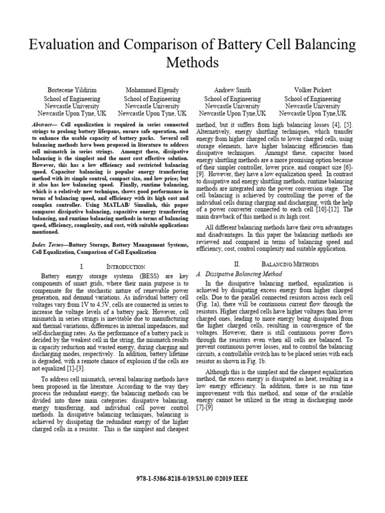 Evaluation and Comparison of Battery Cell Balancing Methods | PDF ...