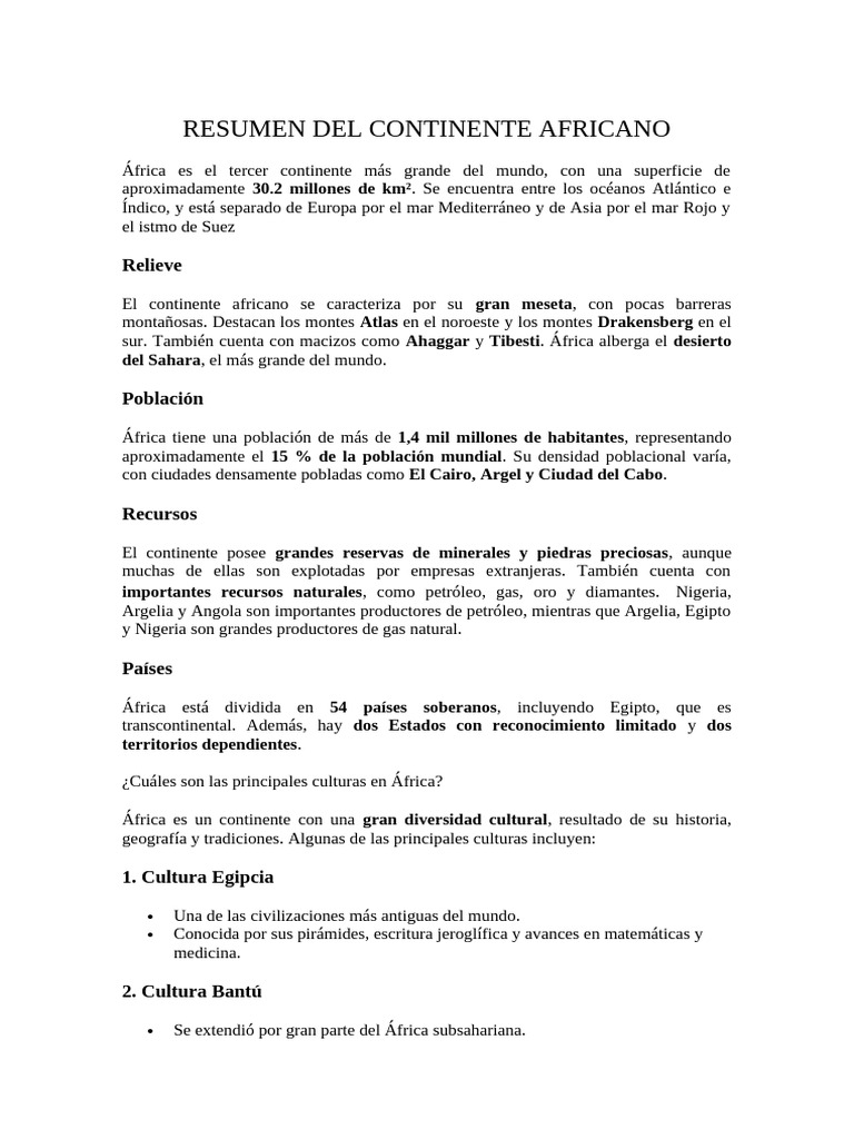Resumen Del Continente Africano Ubicacion | PDF | África | Egipto