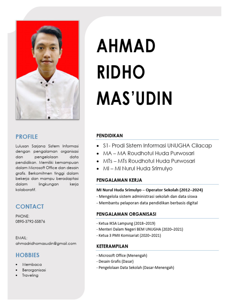CV Ahmad Ridho Masudin | PDF