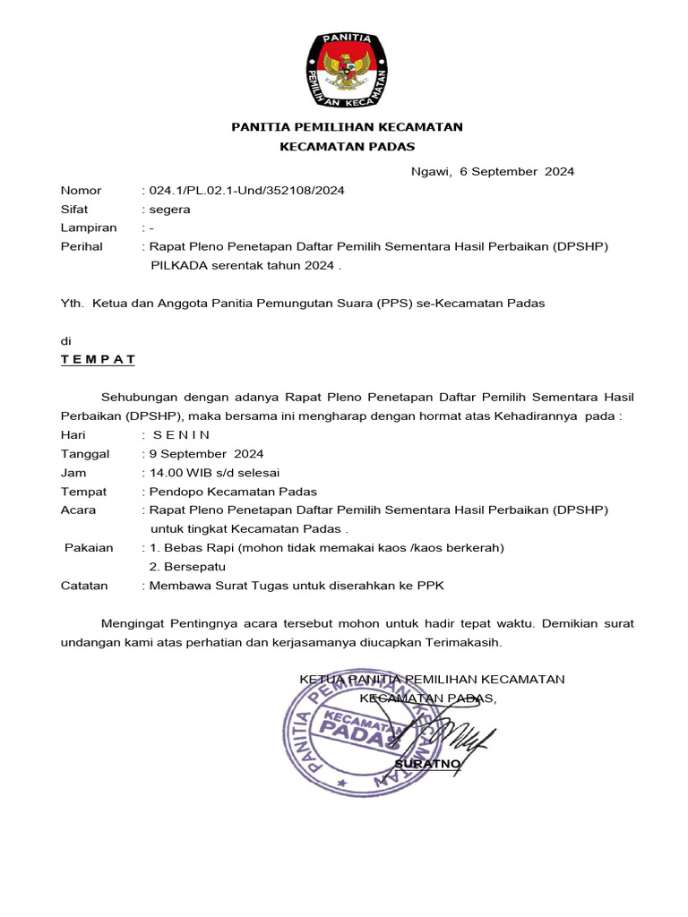 Surat Undangan - 9 September 2024 (PPS) | PDF