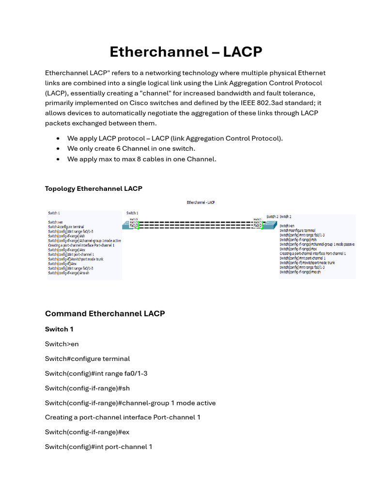 Configuring EtherChannel with LACP | PDF