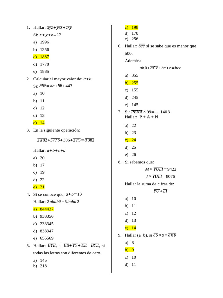Ejercicios Criptoaritmética | PDF