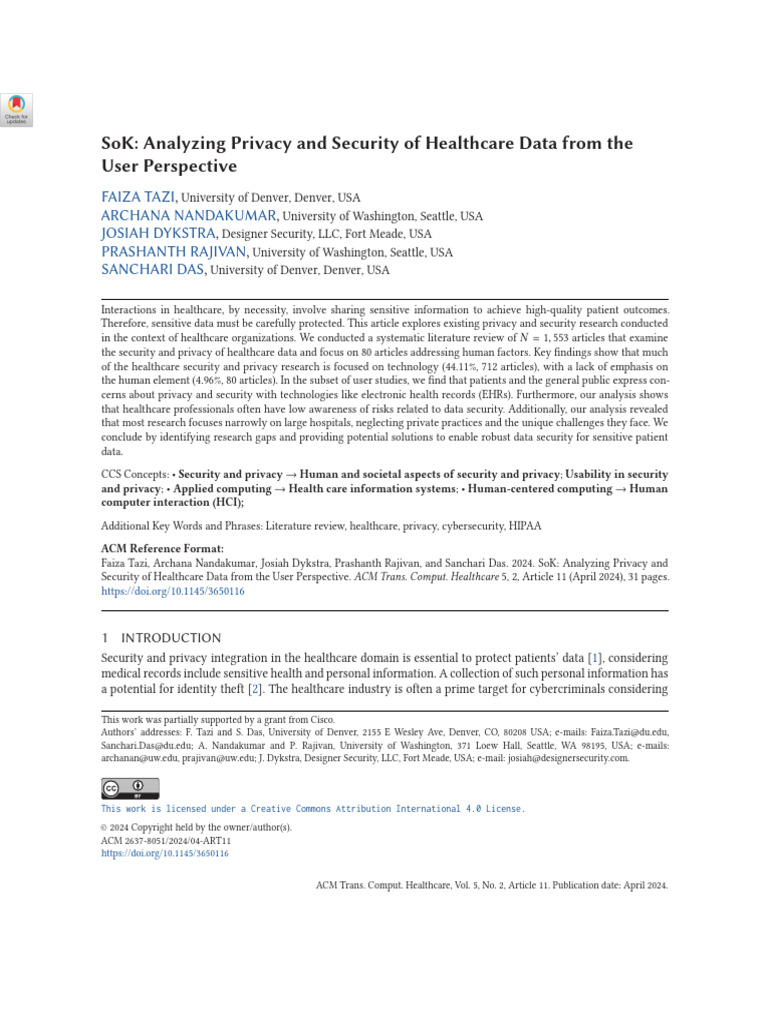 SoK - Analyzing Privacy and Security of Healthcare Data From The | PDF ...