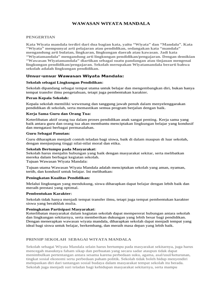 Tujuan Wawasan Wiyata Mandala | PDF