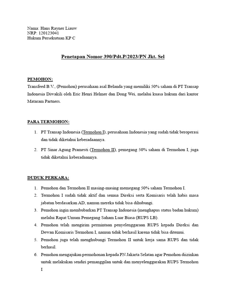 Permohonan Pelaksanaan RUPS | PDF