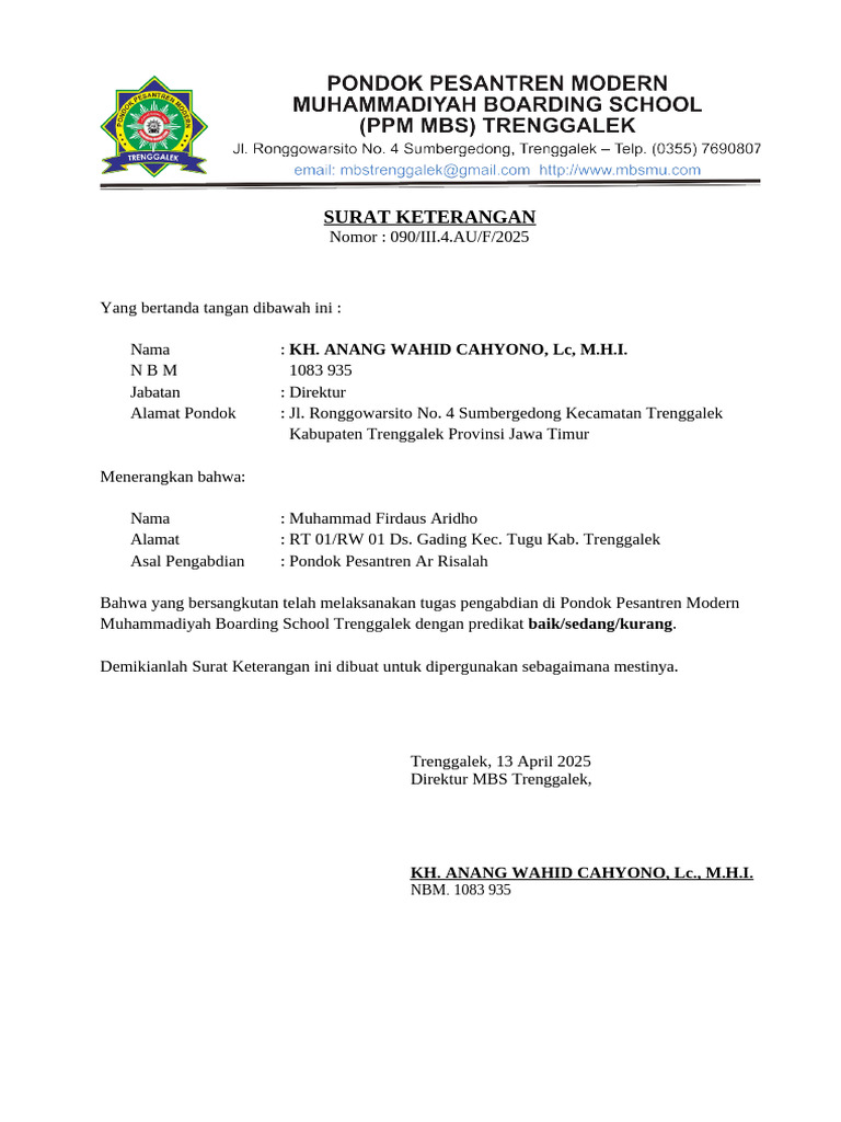 Surat Keterangan Pengabdian | PDF