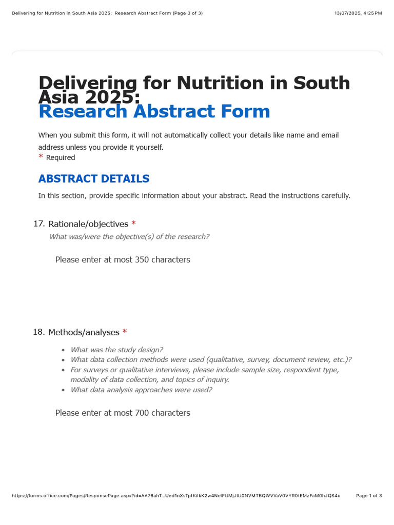Delivering For Nutrition in South Asia 2025: Research Abstract Form ...