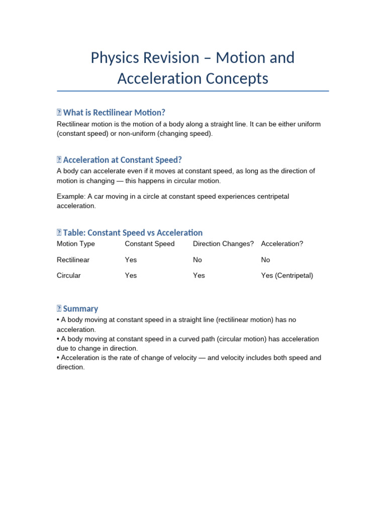 Physics Motion Acceleration Concepts | PDF