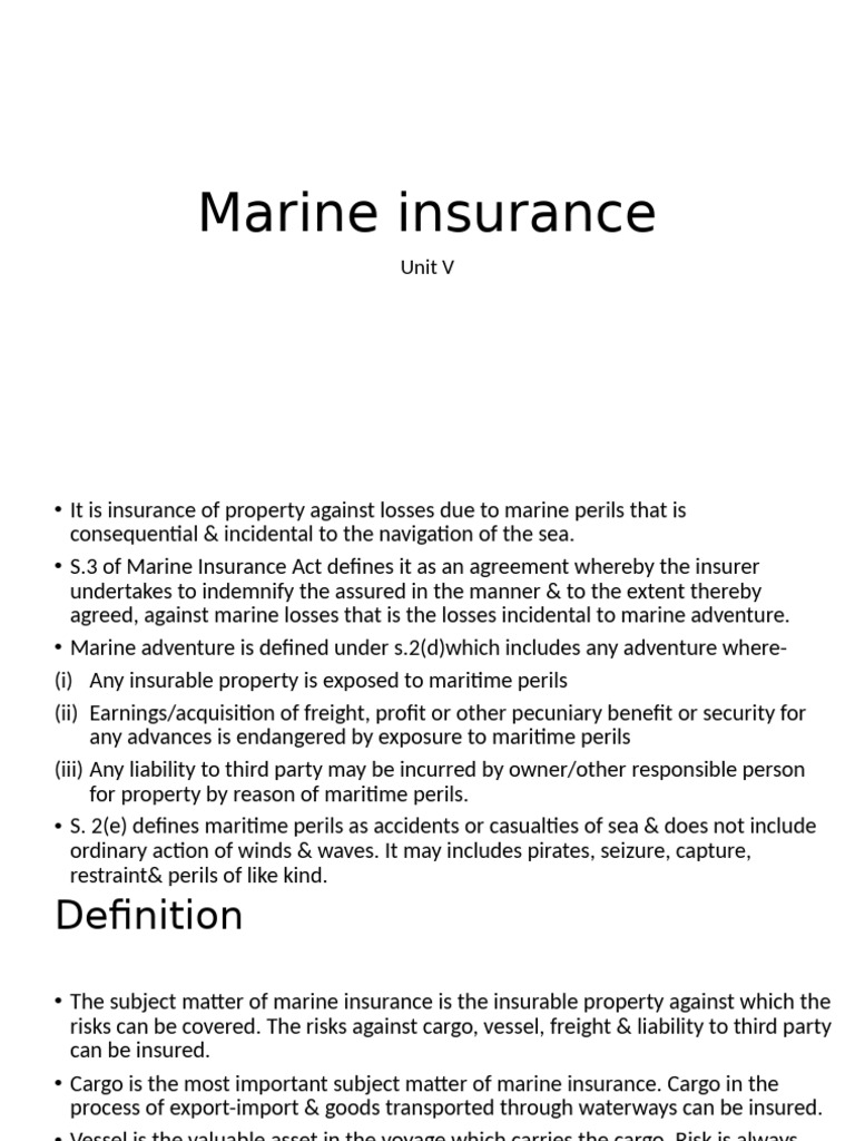 Unit 5 Marine Insurance | PDF | Private Law | Business Law