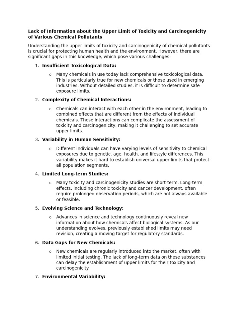 Lack of Information About The Upper Limit of Toxicity | PDF | Toxicity ...