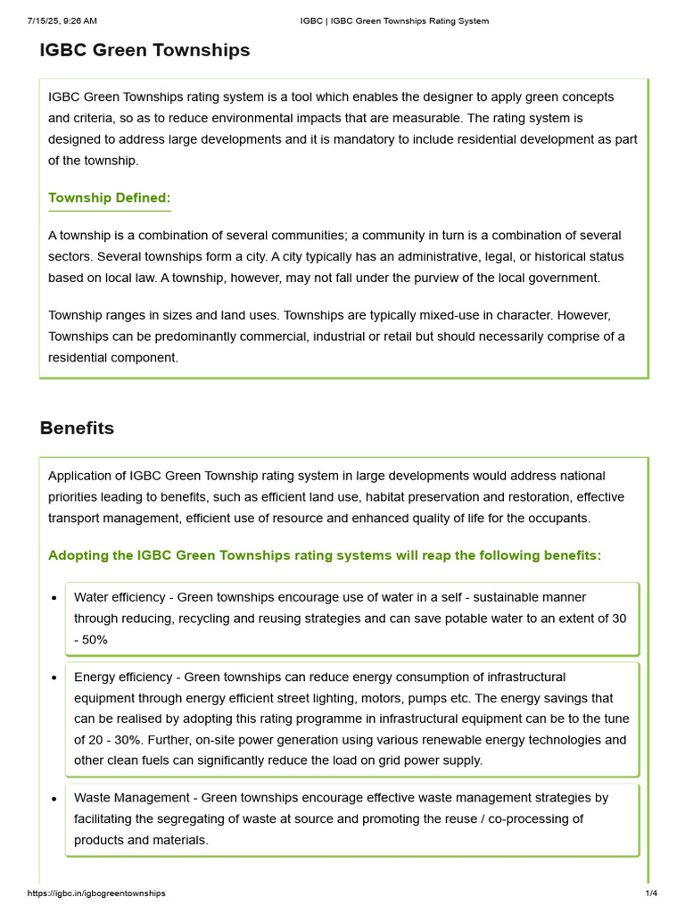 IGBC - IGBC Green Townships Rating System | PDF | Efficient Energy Use ...