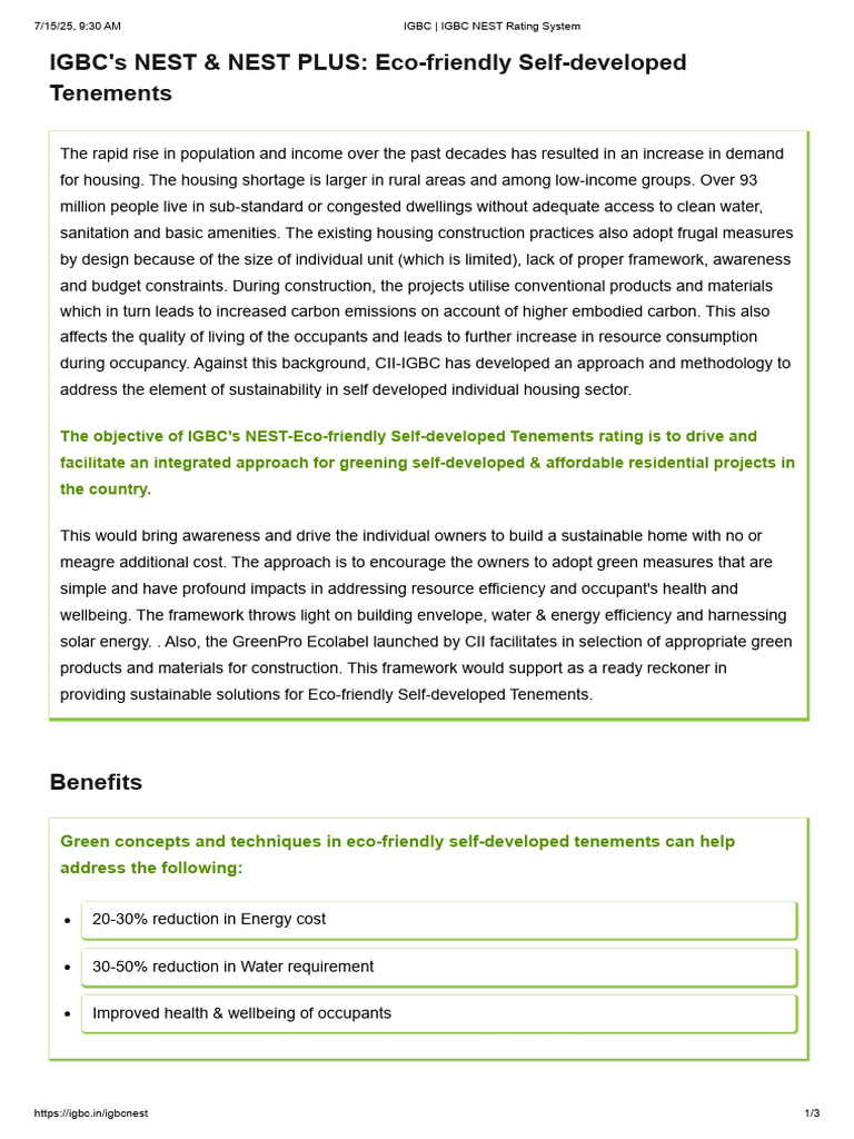 Igbc - Igbc Nest Rating System | PDF | Water | Sustainable Development