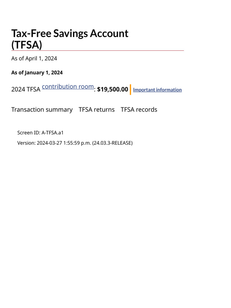 2024 TFSA Contribution Update | PDF