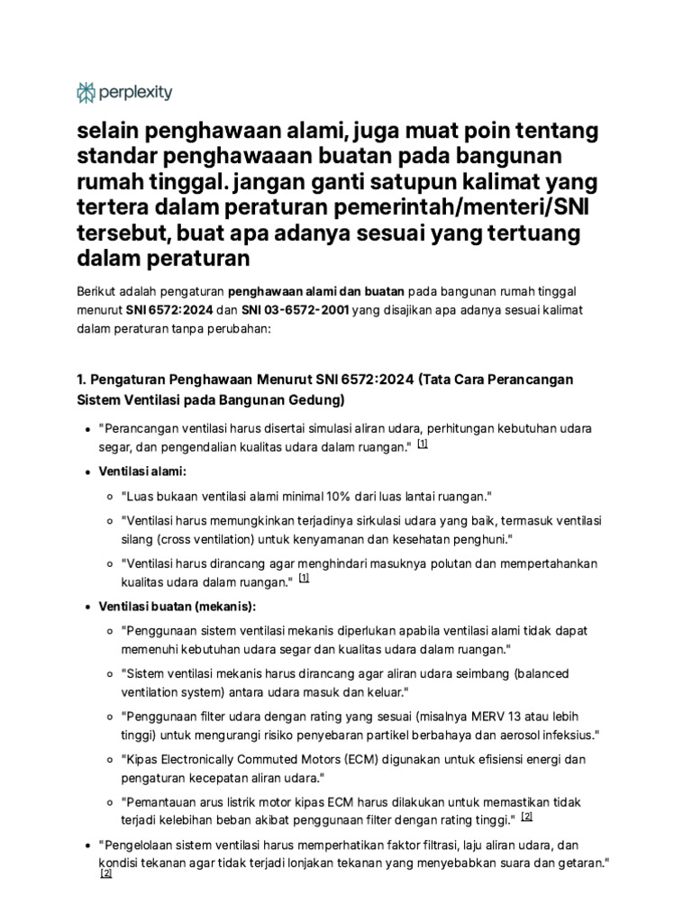 Penghawaan pada Rumah Tinggal SNI 2024 | PDF