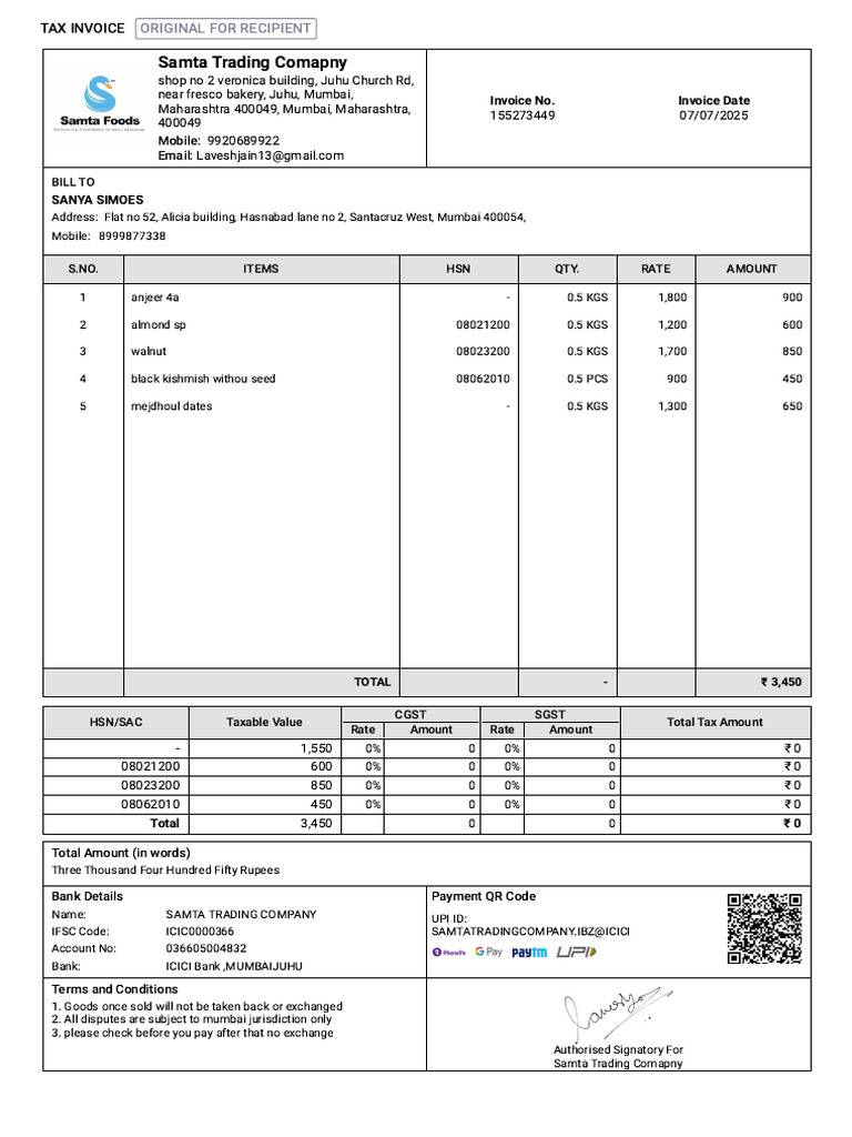 Sanya Simoes Sales Invoice 155273449 | PDF | Taxation | Government Finances