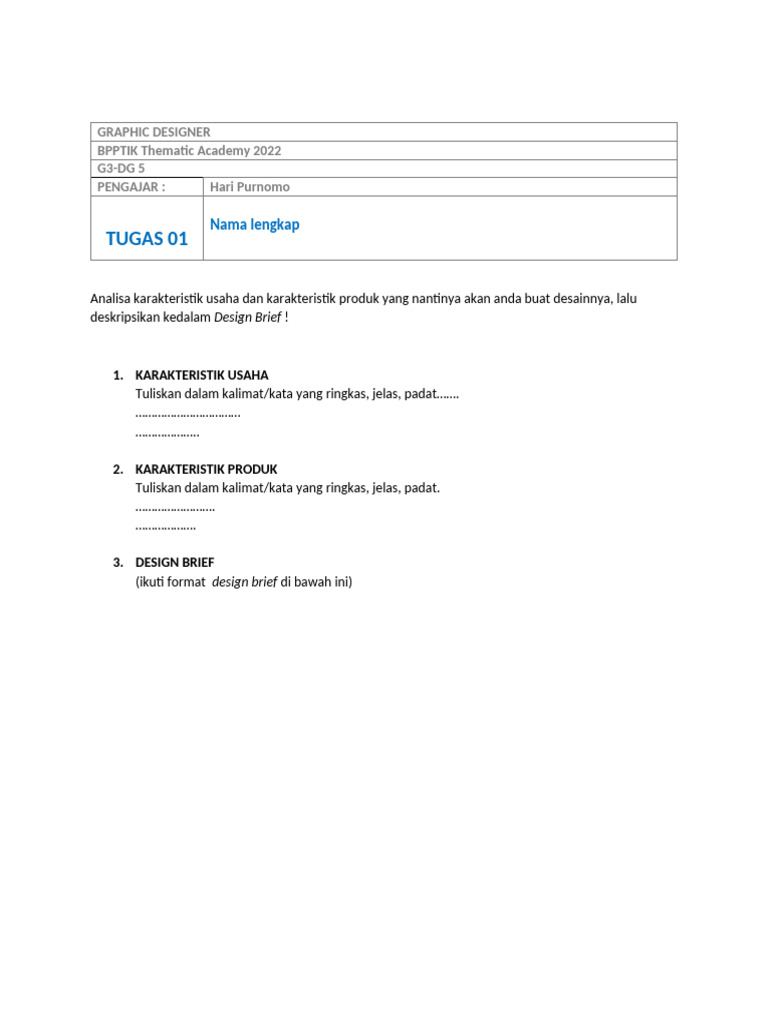 Contoh Format Desain Brief | PDF