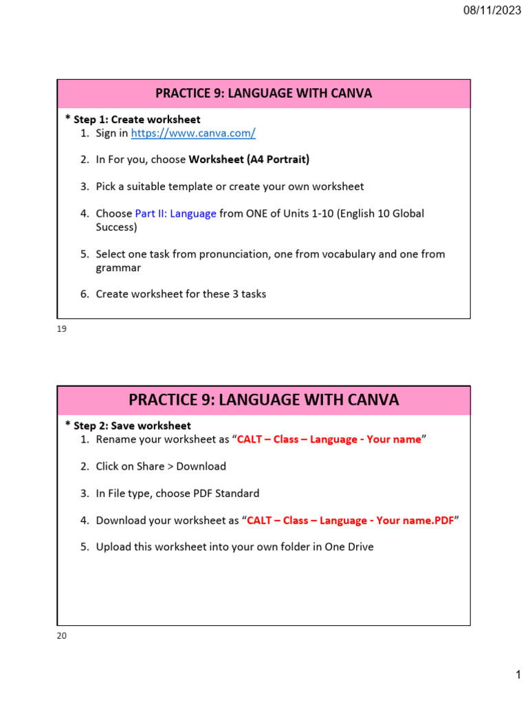 Practice 9 - Language With Canva | PDF
