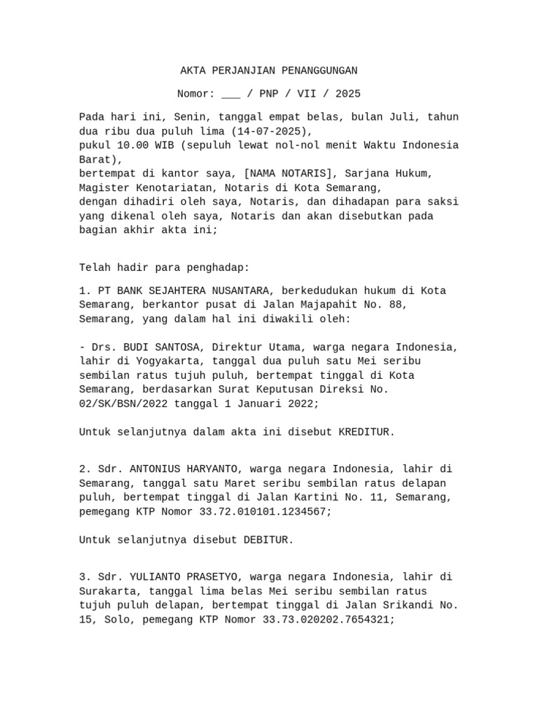 Akta Perjanjian Penanggungan Borgtocht | PDF