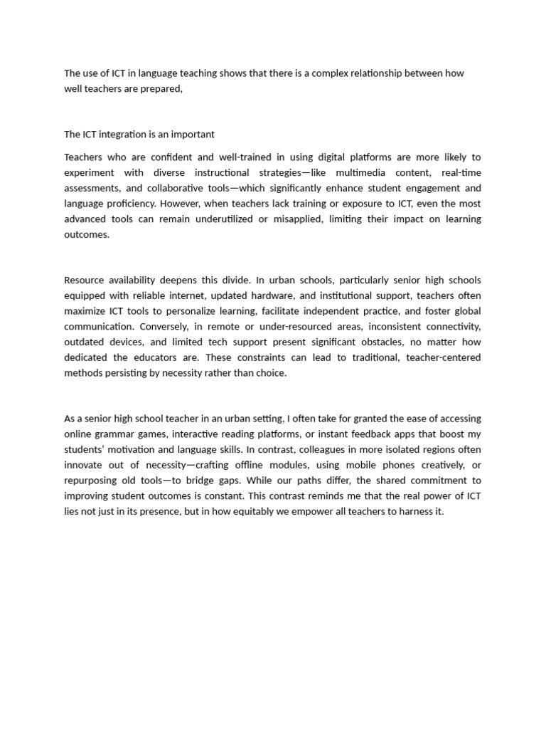 The Use of ICT in Language Teaching Shows That There Is A Complex ...
