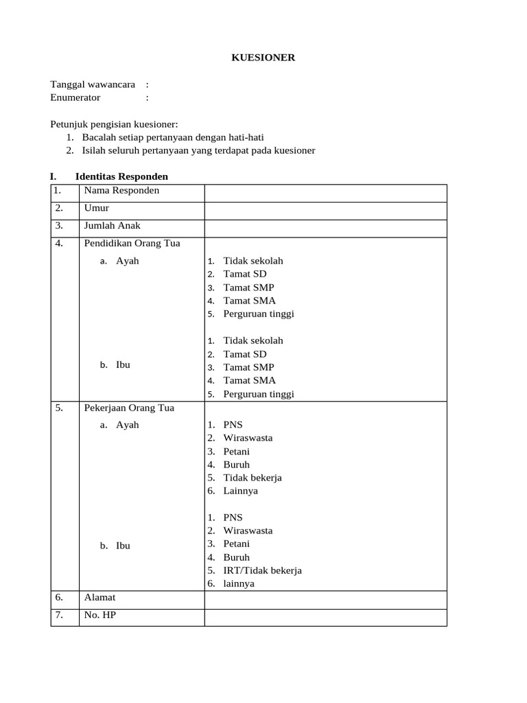 KUESIONER | PDF