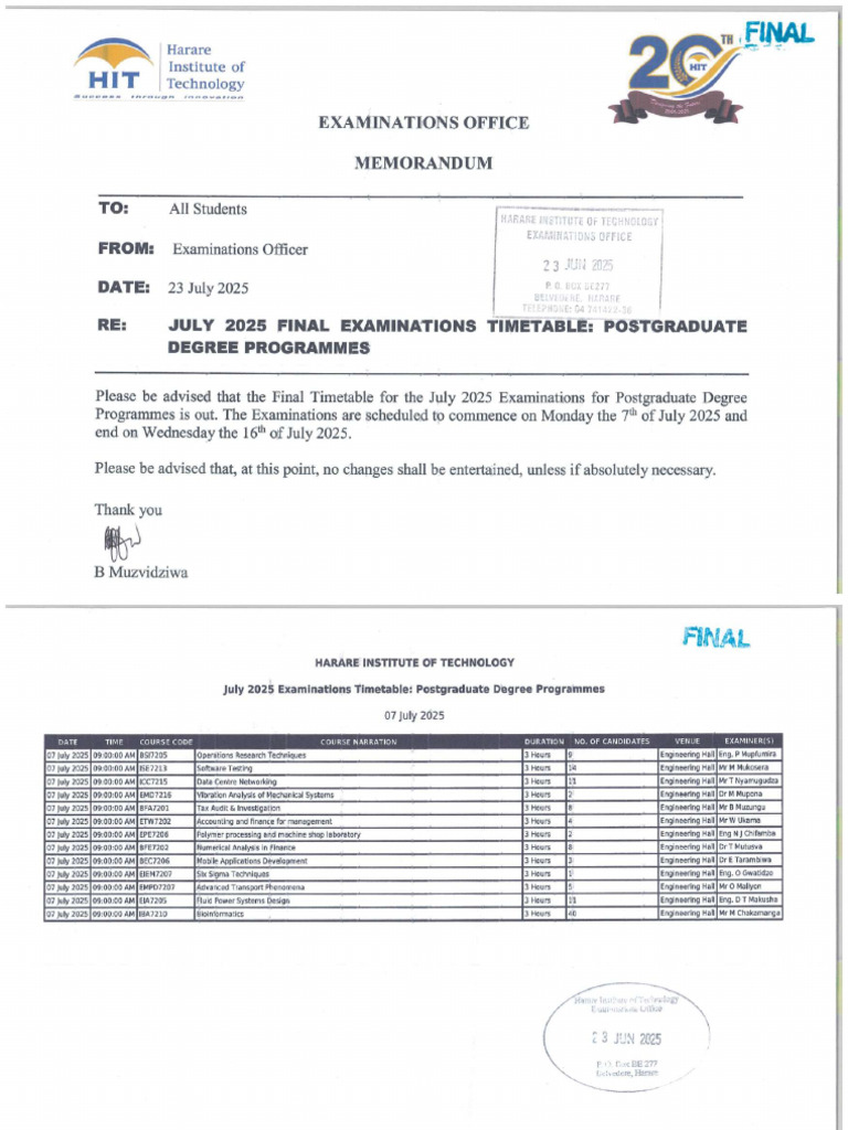 Mtech Timetable Final Draft July 2025 - All Students | PDF