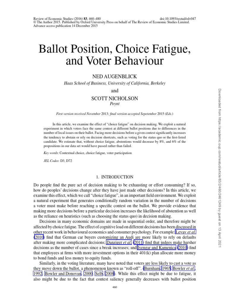 Impact of Choice Fatigue on Voting | PDF | Voting | Ballot