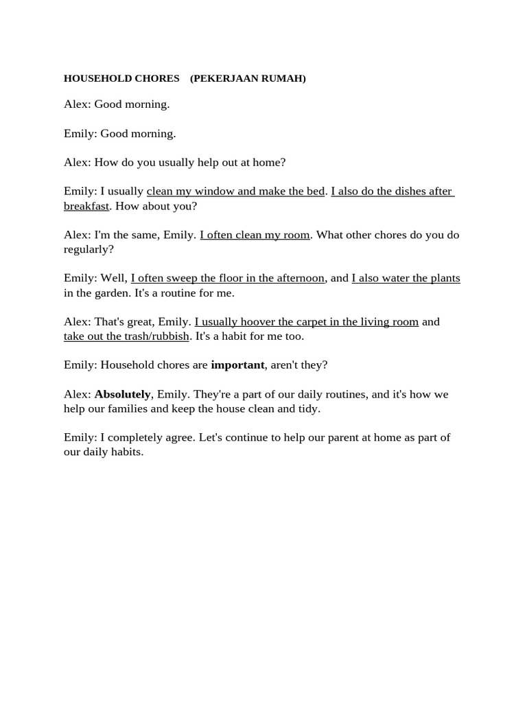 Kids' Household Chores Dialogue | PDF