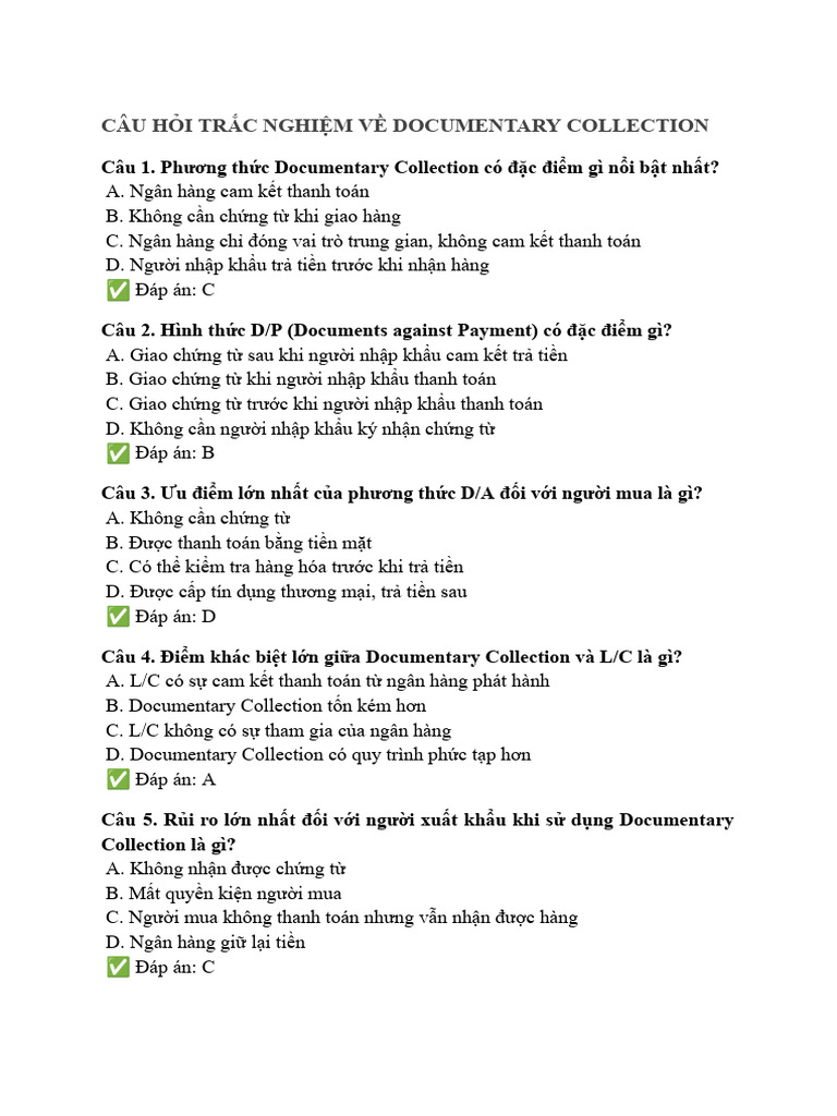 Câu Hỏi Trắc Nghiệm Về Documentary Collection | PDF